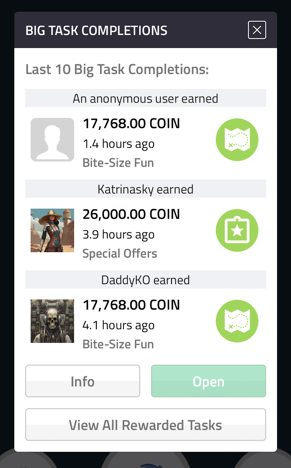Big Task Completions – COIN App