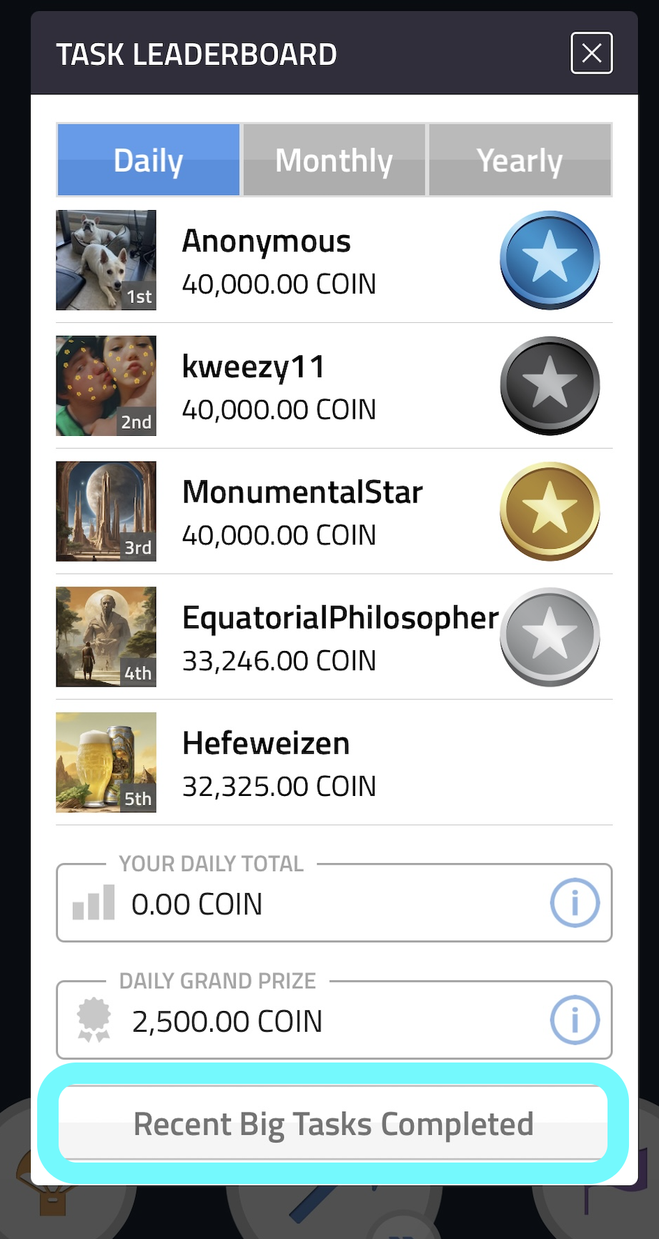 Big Task Completions – COIN App